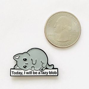 pricklyfinds | Jewelry | 84 Grey Cat Today I Will Be A Lazy Blob Enamel ...